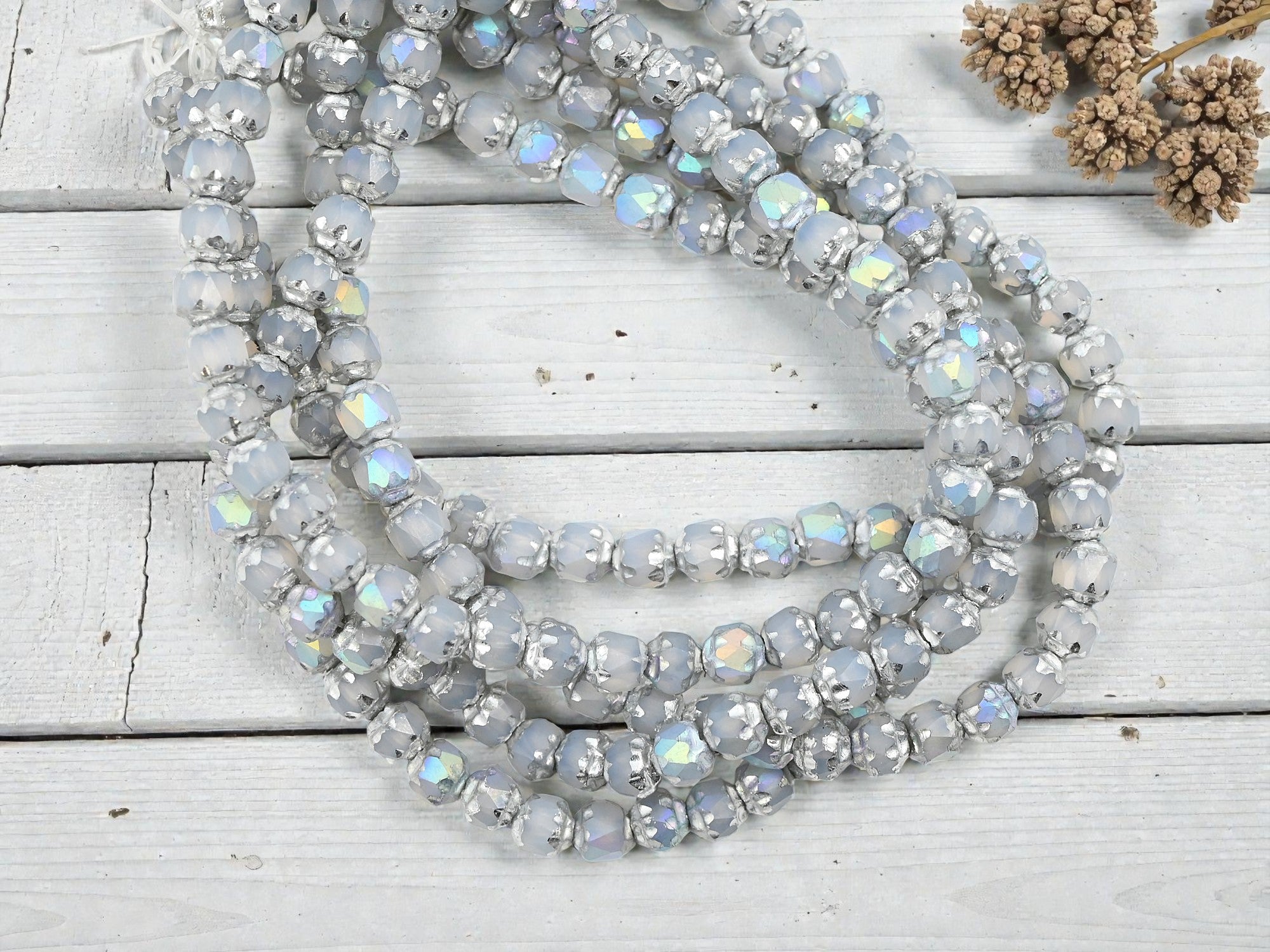 *40* 4mm Silver AB Washed Crystal Opaline Fire Polished Cathedral Bead ...