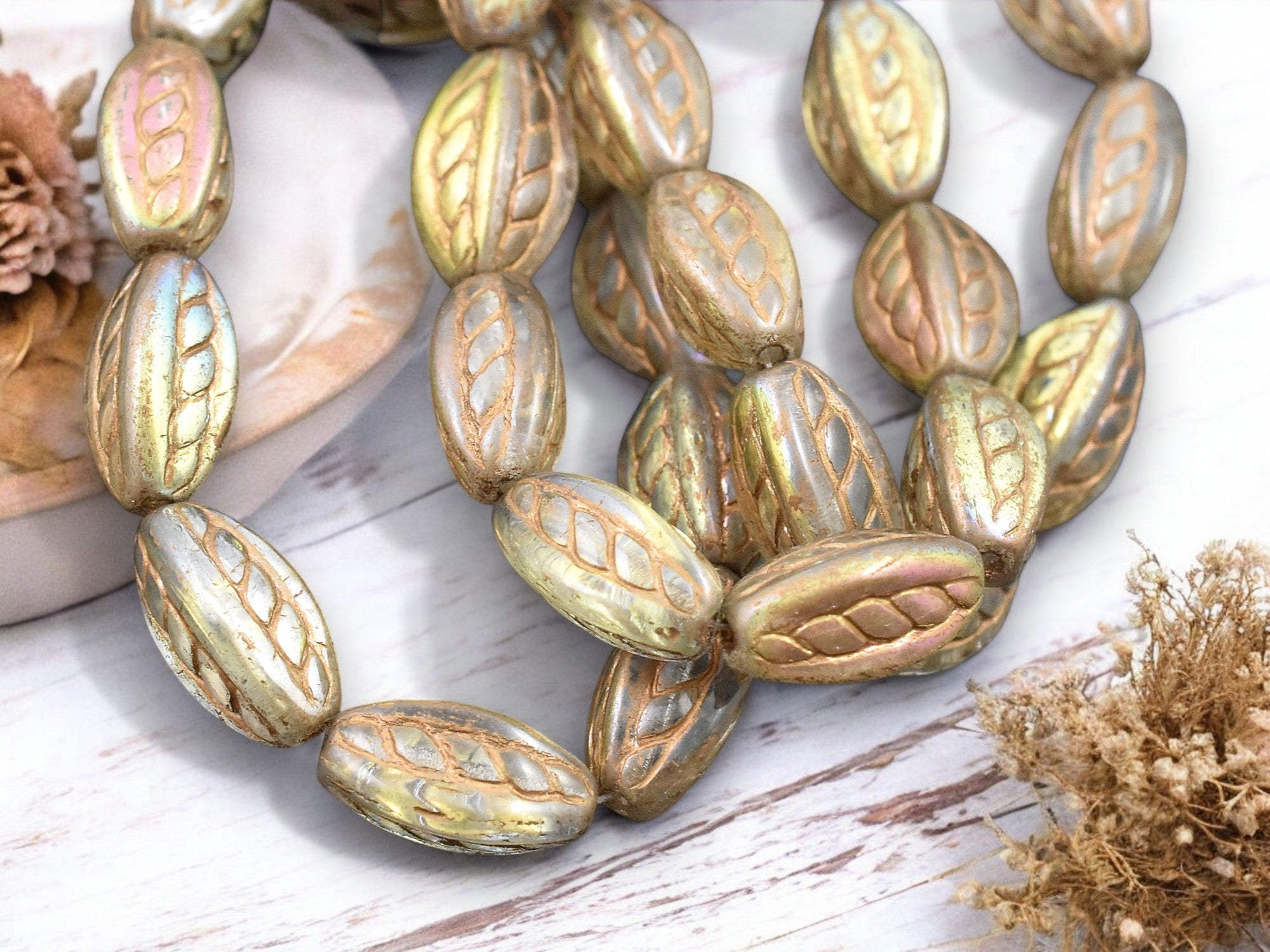*10* 15x9mm Gold Washed Gold Lustered Crystal Twisted Oval Beads – The ...