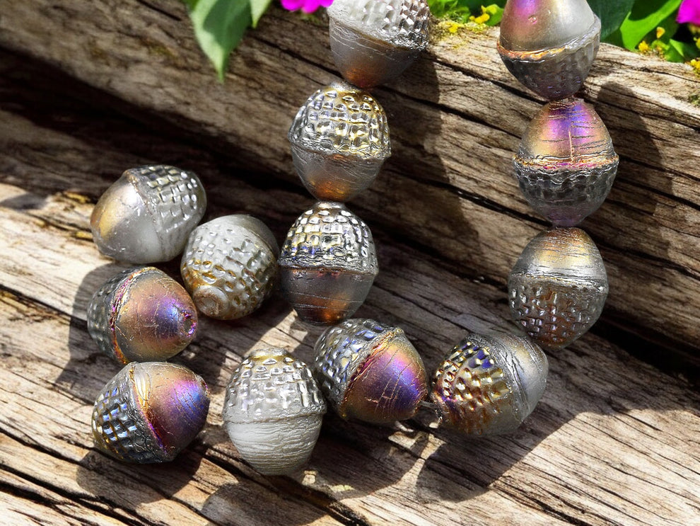 *8* 10x12mm Silver Washed White Volcano Acorn Oval Beads – The Bead ...