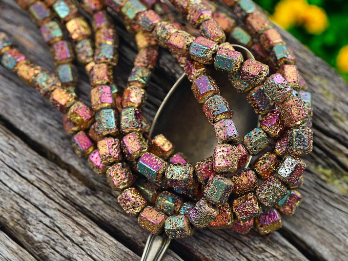 8x7mm Metallic Volcano Electroplated Lava Rock Hexagon Beads (15" Stra ...