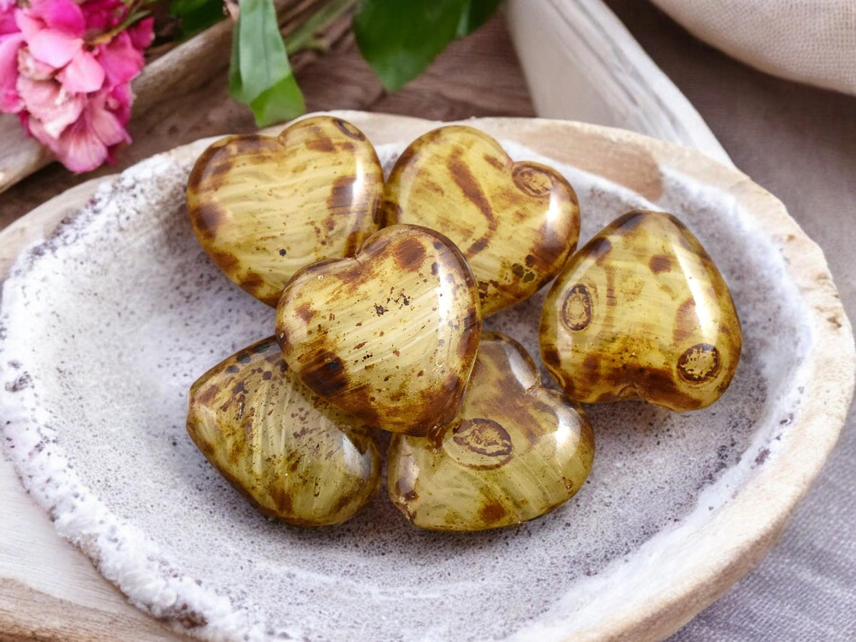 *10* 16x15mm Mottled Beige Opal Travertine Heart Beads – The Bead Obsession