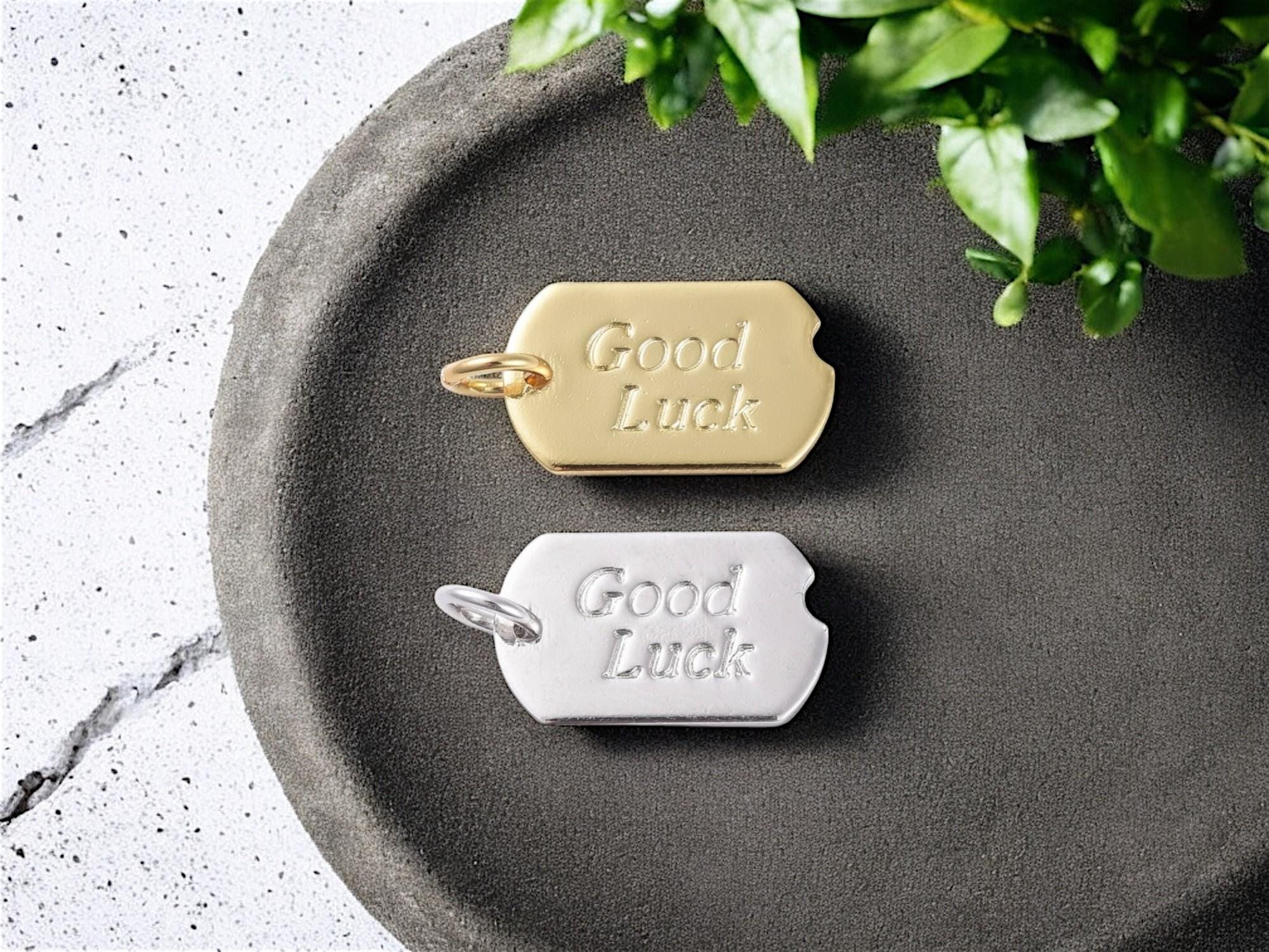 15x9mm Plated Brass "Good Luck" Dog Tag Charms - 5pcs -Choose Your Col ...