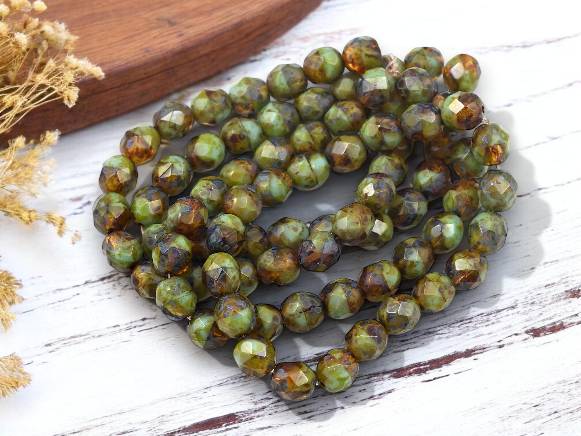 *20* 8mm Blended Amber Turquoise Picasso Fire Polished Round Beads ...