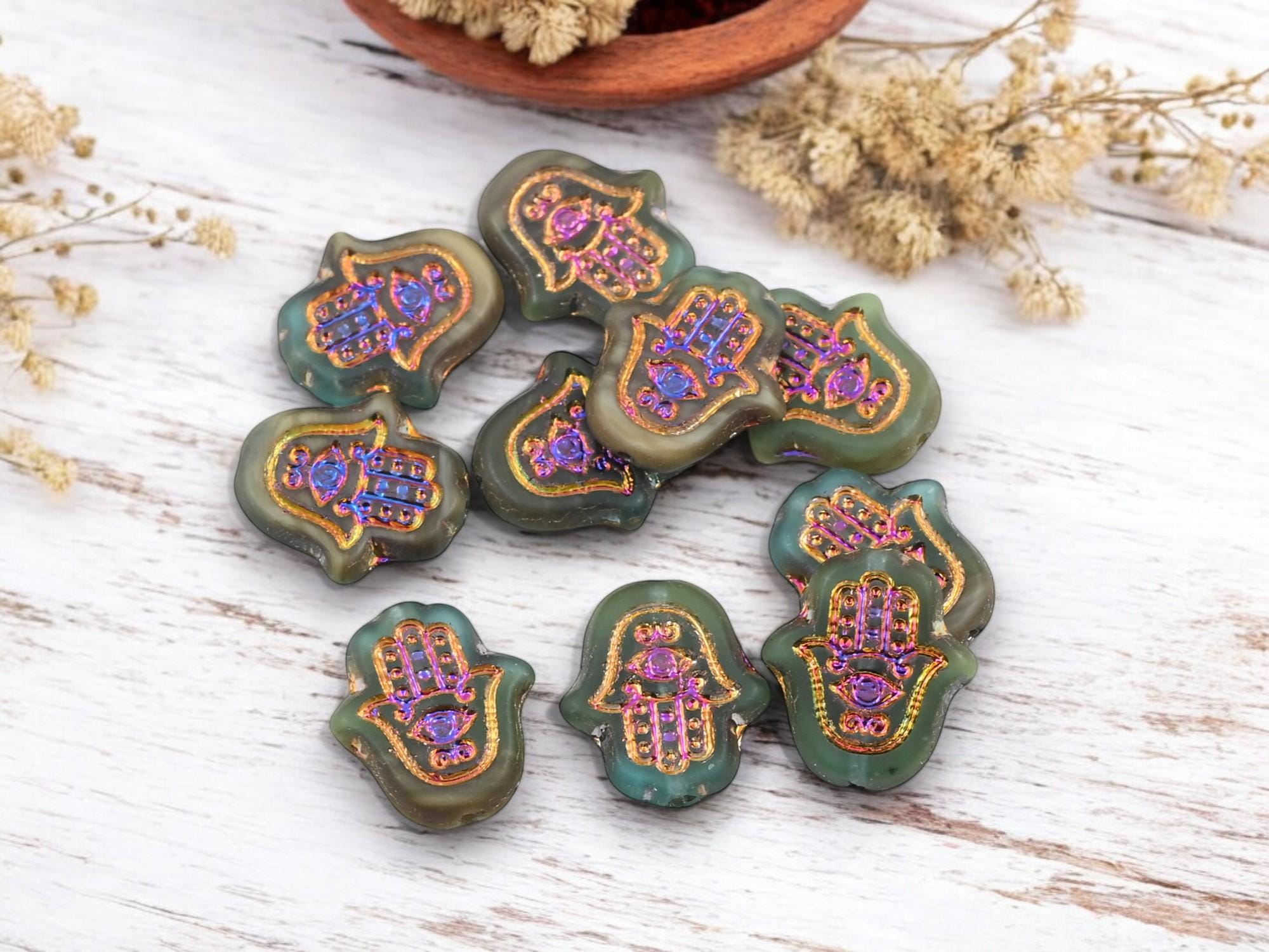 *10* 15x10mm Metallic Volcano Washed Matte Blended Mossy Beige Hamsa H ...