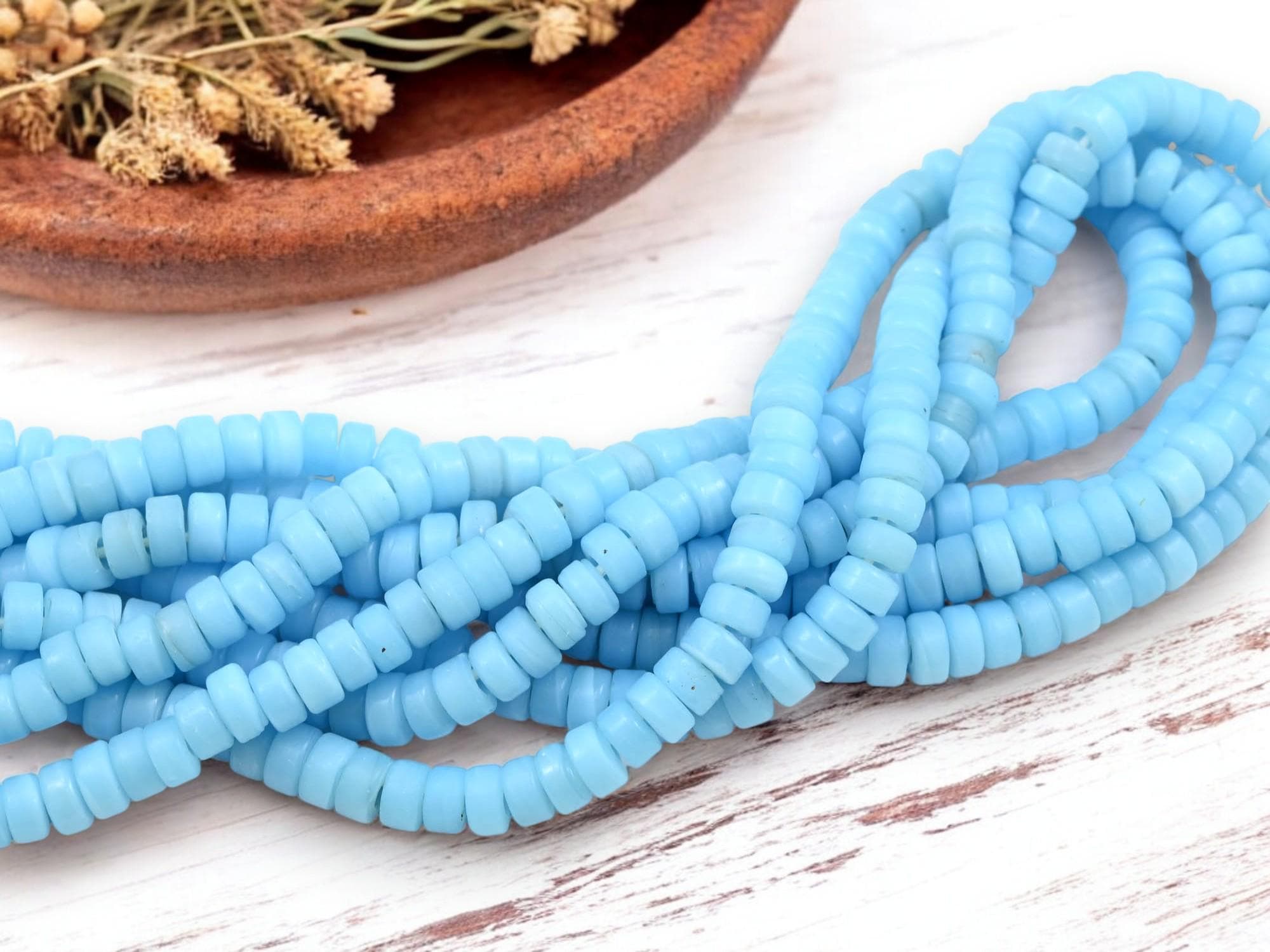 8x4mm Opaque Sky Blue Indonesian Heishi Beads (20" Strand) – The Bead ...