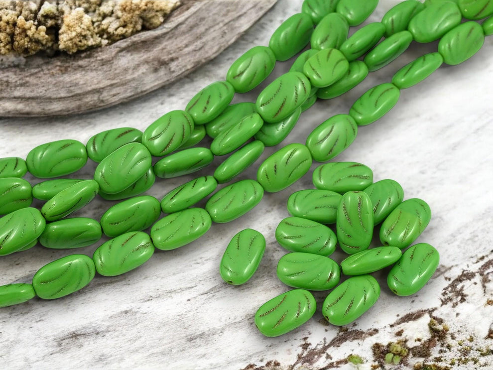 *12* 16x10mm Antiqued Opaque Green Rounded Oval Beads – The Bead Obsession