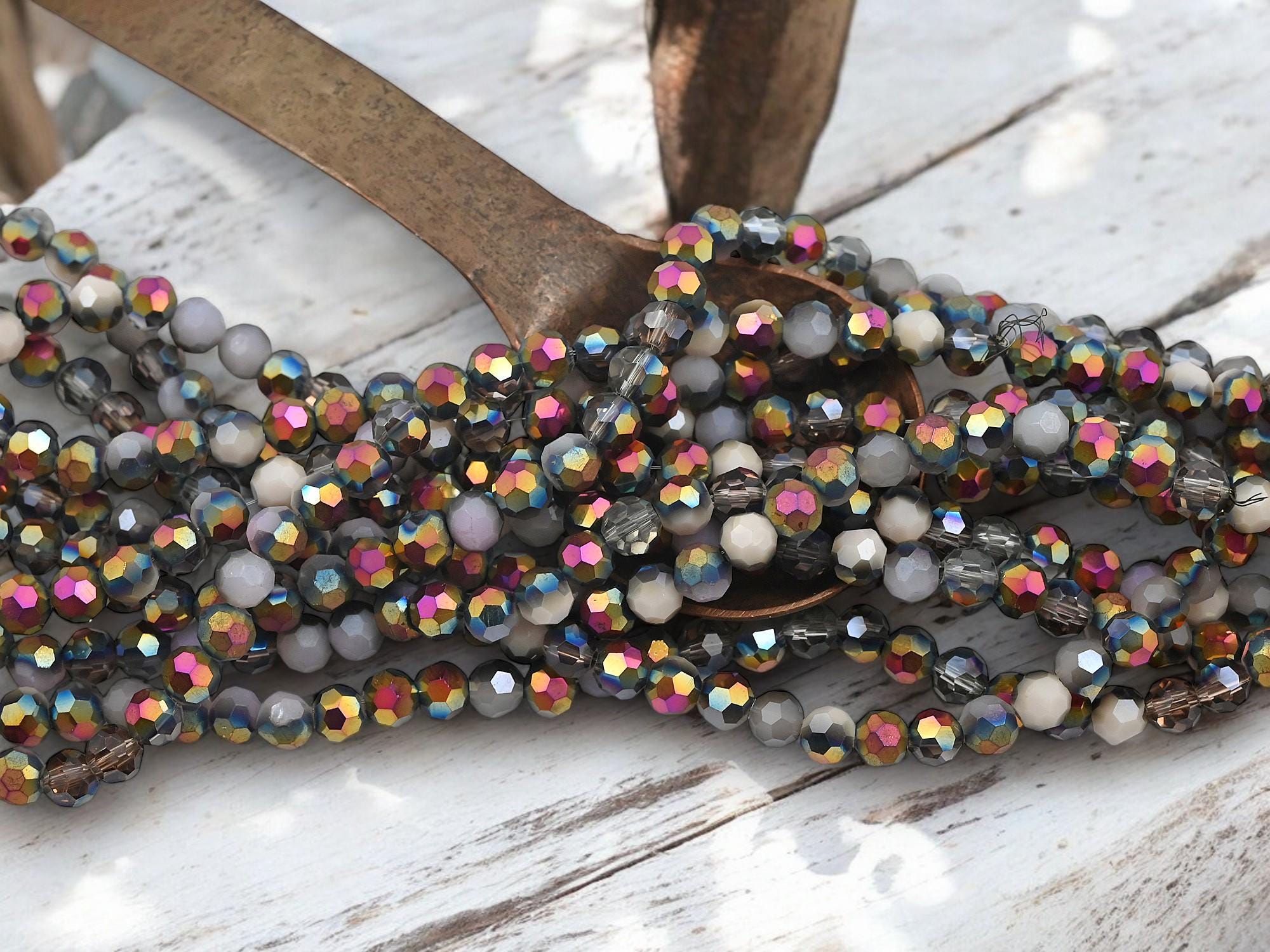 6mm Mixed Pale Pink Metallic Rainbow Electroplated Faceted Round Beads ...