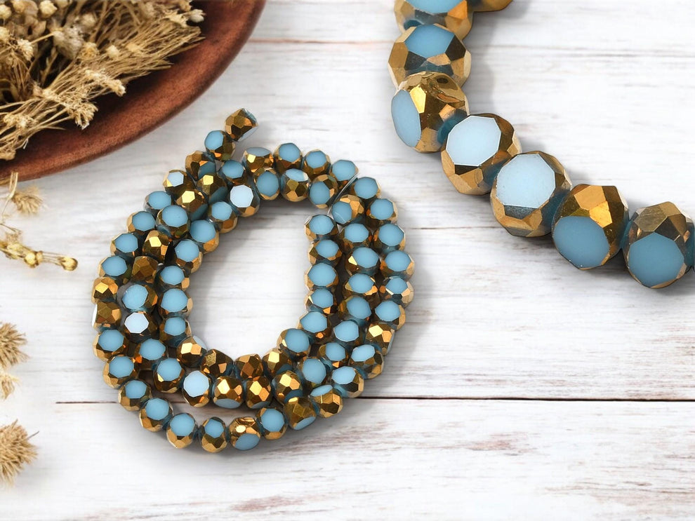 4mm Bronze Washed Sky Blue 2 Cut Round Beads(10" Strand) – The Bead ...