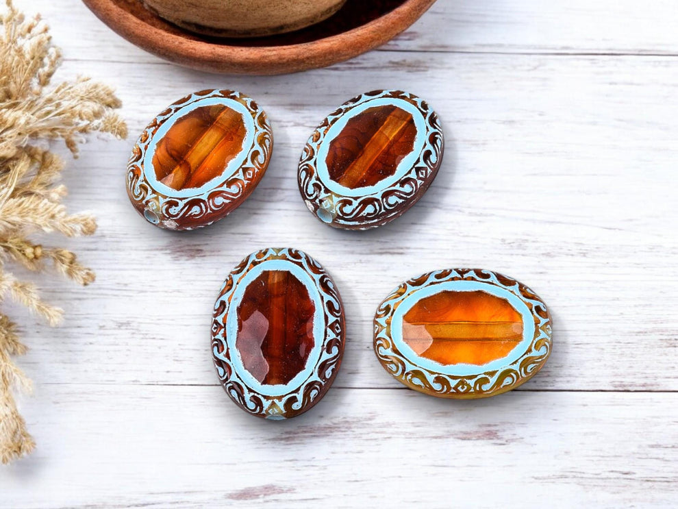 *10* 18x13mm Turquoise Washed Amaber Ornate Oval Acrylic Beads – The ...