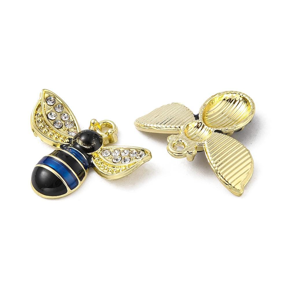 *6* 19x23mm Gold Plated Blue Enamel Rhinestone Bumble Bee Charms – The ...