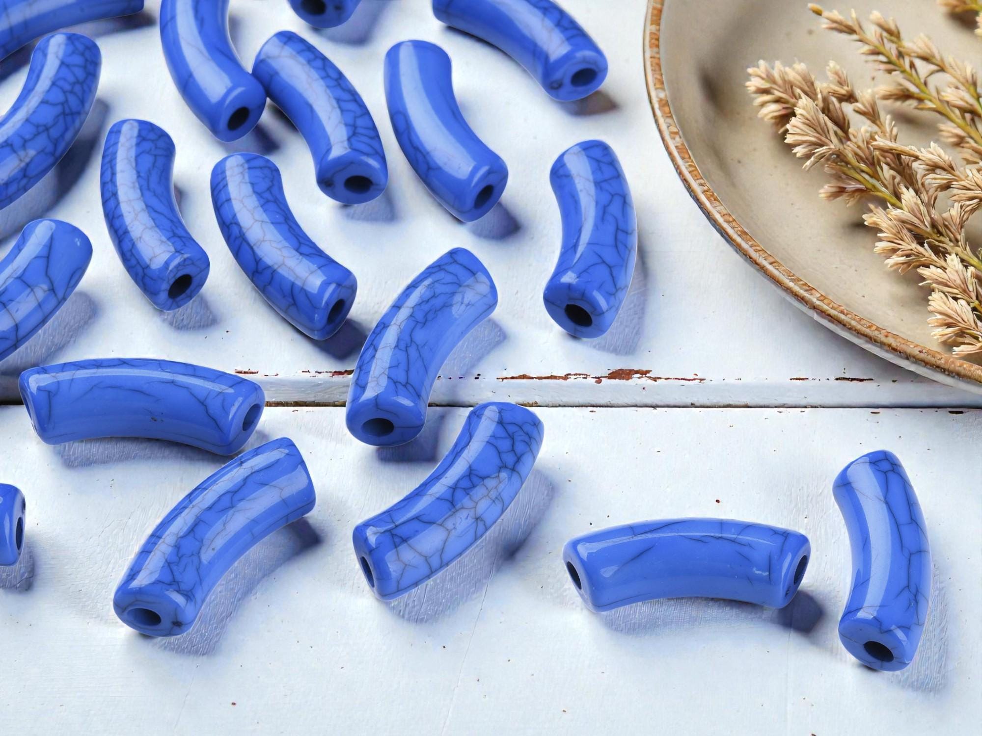 *6* 36x14mm Opaque Blue Crackle Curved Tube Acrylic Beads – The Bead ...