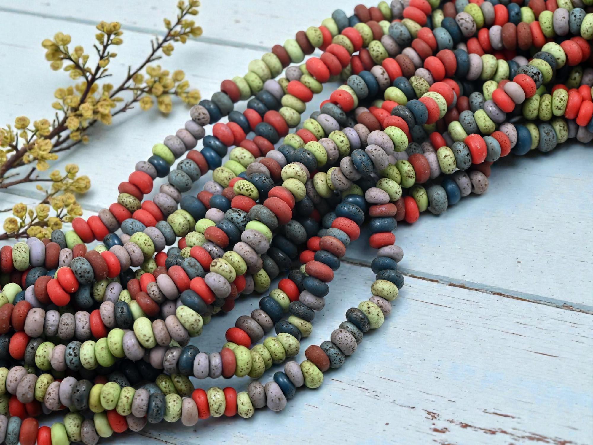 4x7mm Aged Matte Mixed Multicolor Glass Donut Beads (20" Strand) - Ind ...