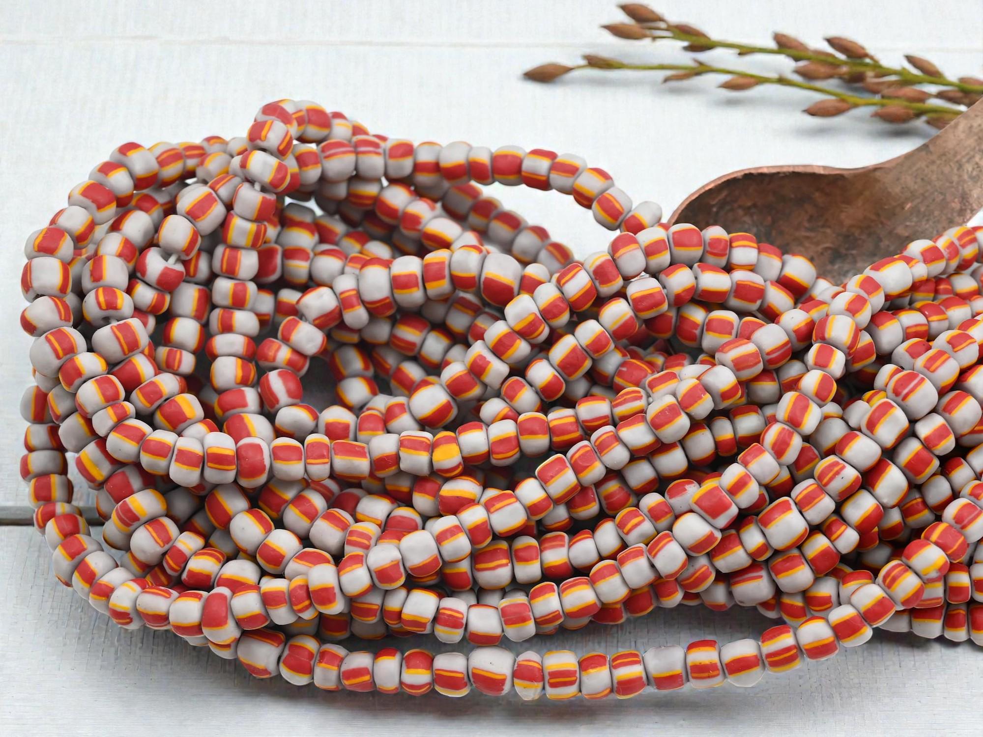 Striped Java Glass Beads. 4-7mm beads. Approx 24" Strands - Indonesian ...
