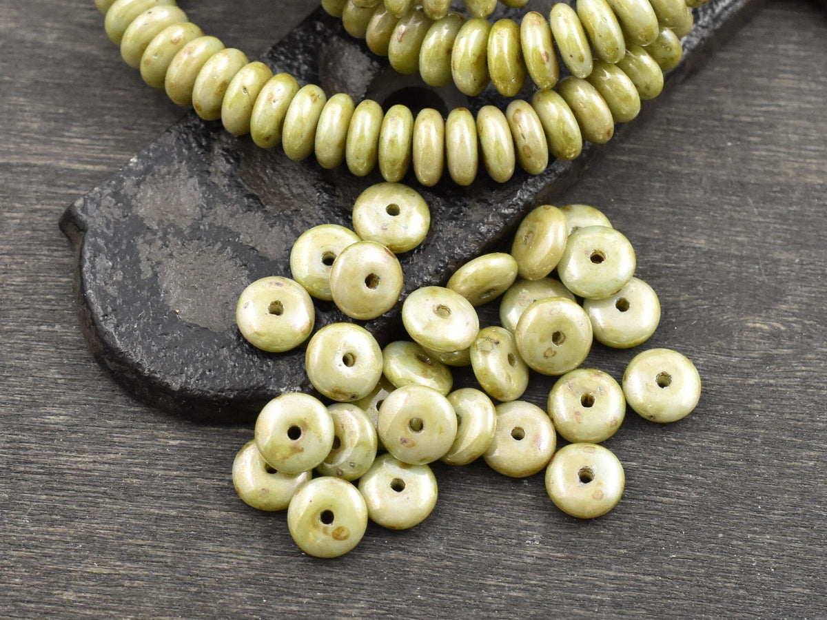 *50* 6x2mm Opaque Greenstone Picasso Smooth Rondelle Beads – The Bead ...