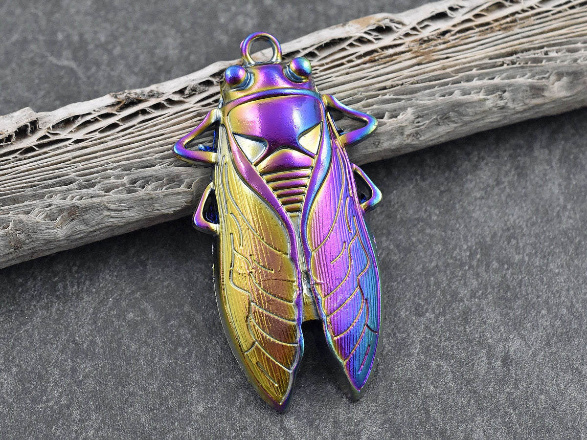 61x34x8mm Rainbow Affect Cicada (Scarab) Pendant – The Bead Obsession